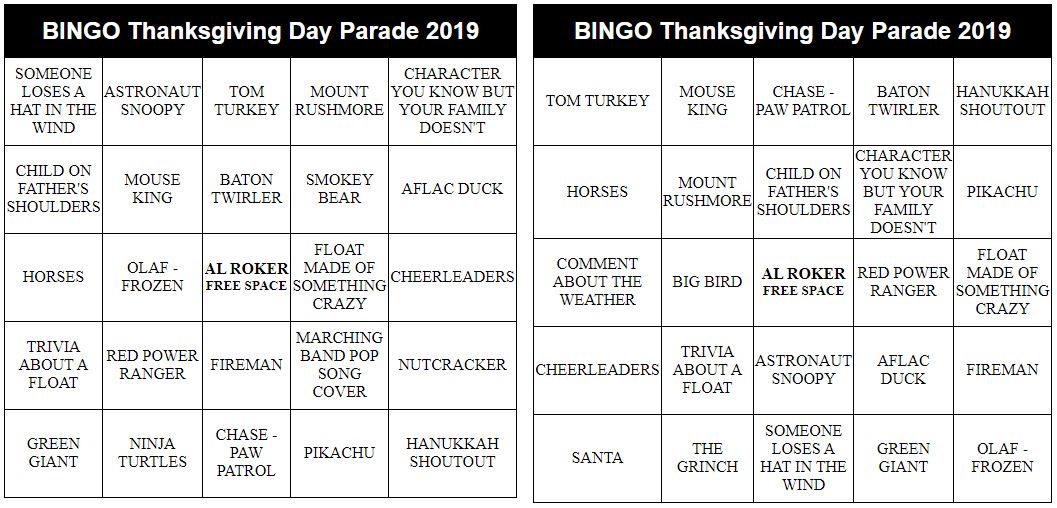 Macy's Thanksgiving Day Parade Bingo 2019 - Music City Moms