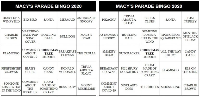 Macy's Thanksgiving Parade Bingo 2020 - Music City Moms