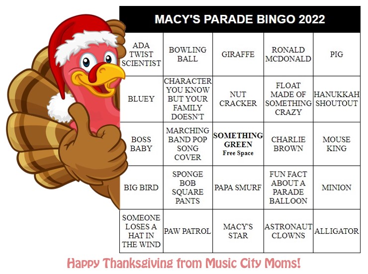 Macy’s Thanksgiving Parade BINGO 2022 - Music City Moms